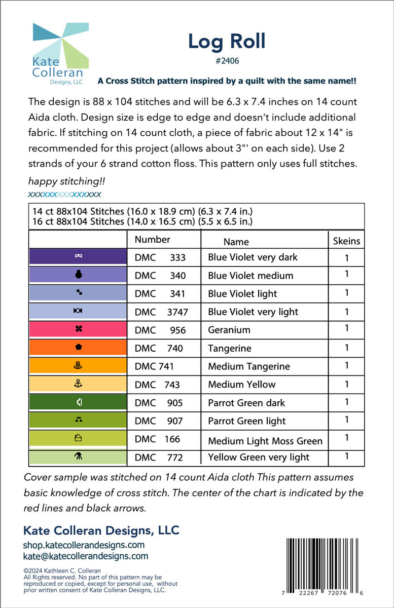 Log Roll Cross Stitch Pattern – Kate Colleran Designs
