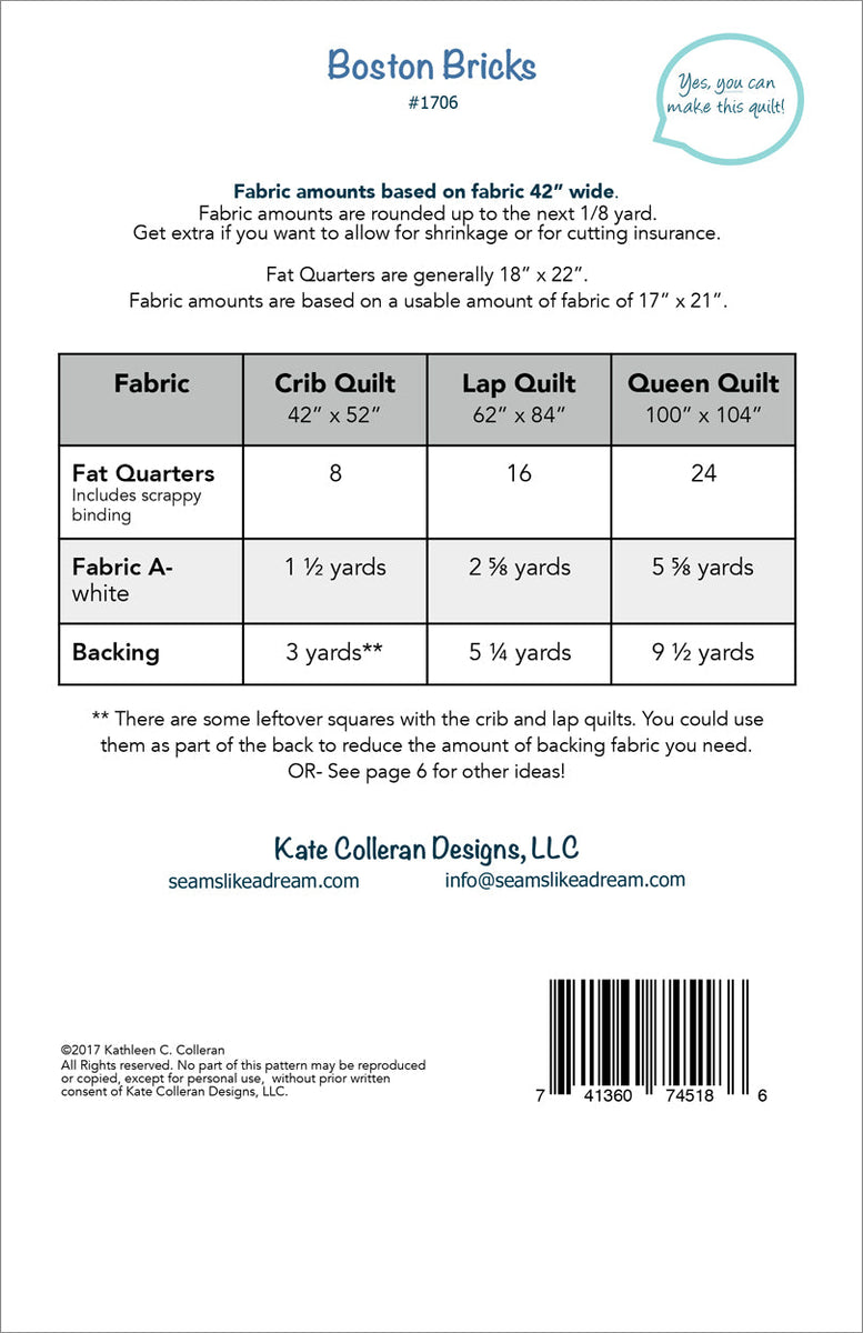 Boston Bricks - PDF Download – Kate Colleran Designs